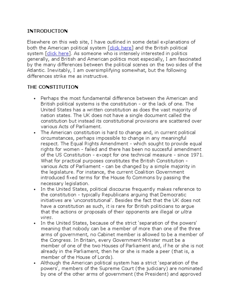 Comparing and Contrasting the American and British Political Systems ...