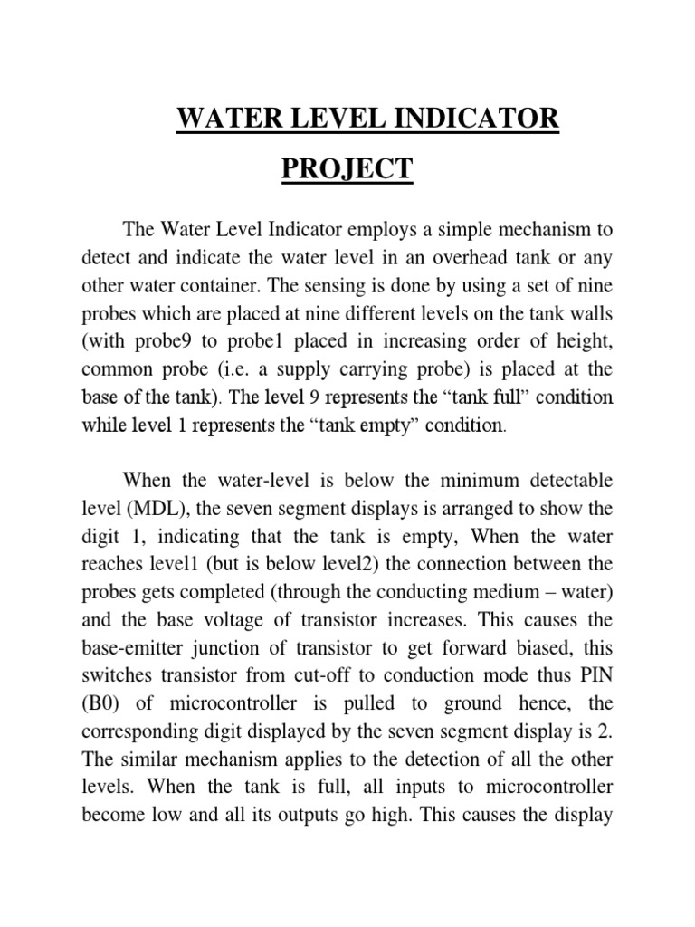 Water Level Indicator Project Report | PDF