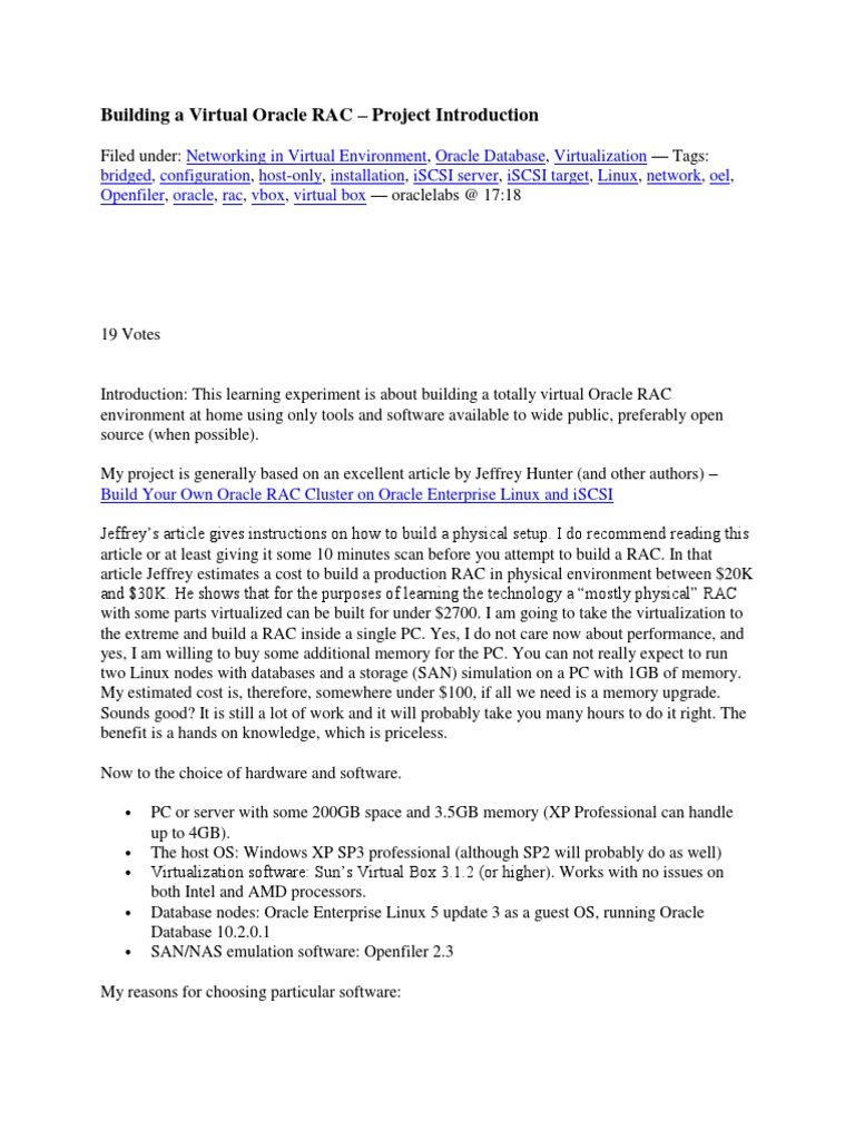 Building A Virtual Oracle Rac Virtual Box Ole5 Pdf Oracle Database Linux