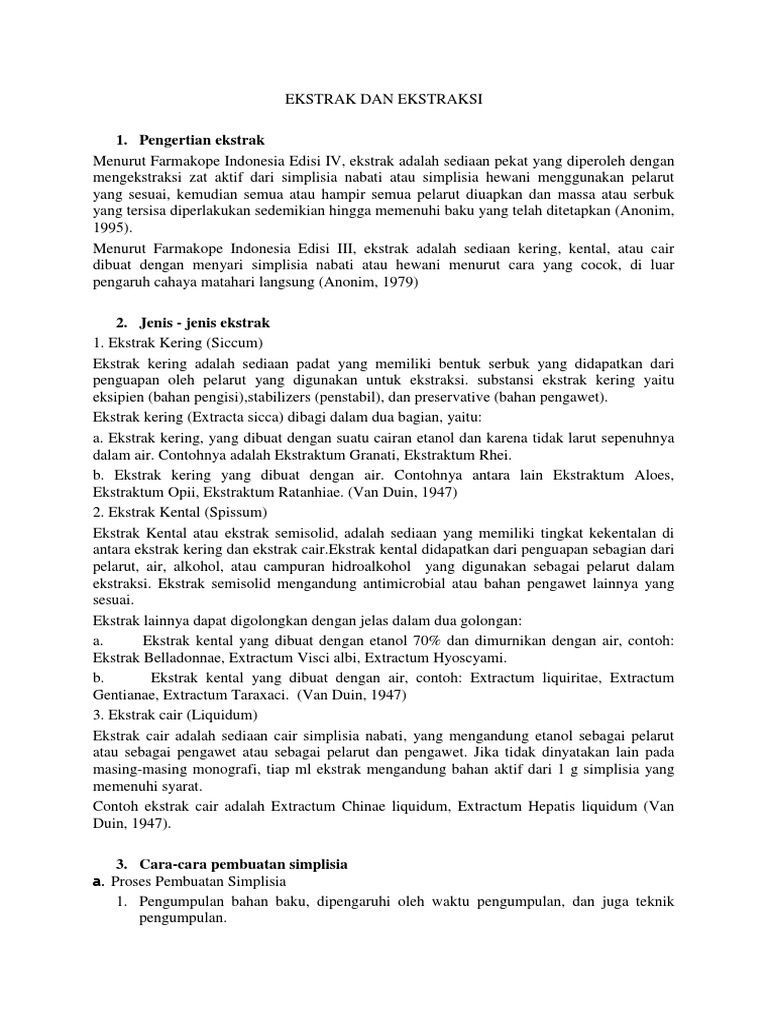 Ekstrak Dan Ekstraksi | PDF