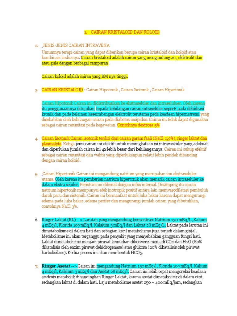 Jenis Cairan Infus dan Fungsinya | PDF