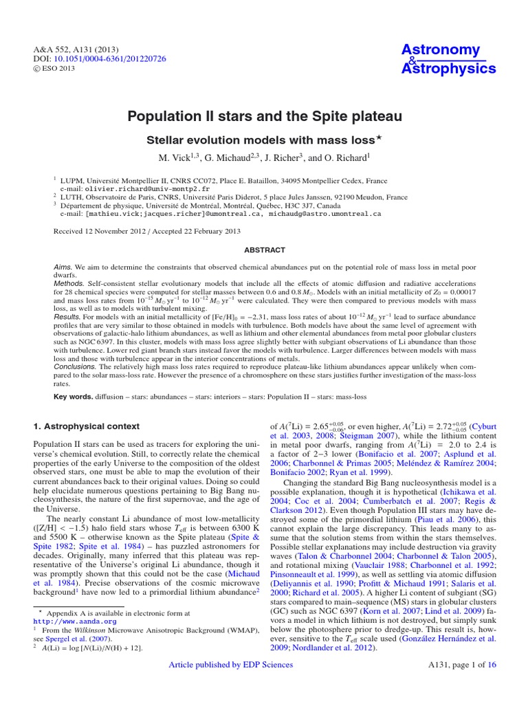 Population II Stars and The Spite Plateau Stellar Evolution Models With ...
