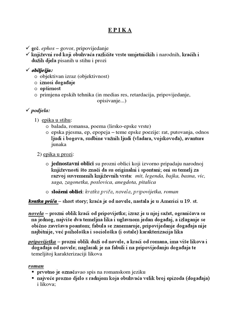 Epika (Teorijski Dio) - 1M | PDF