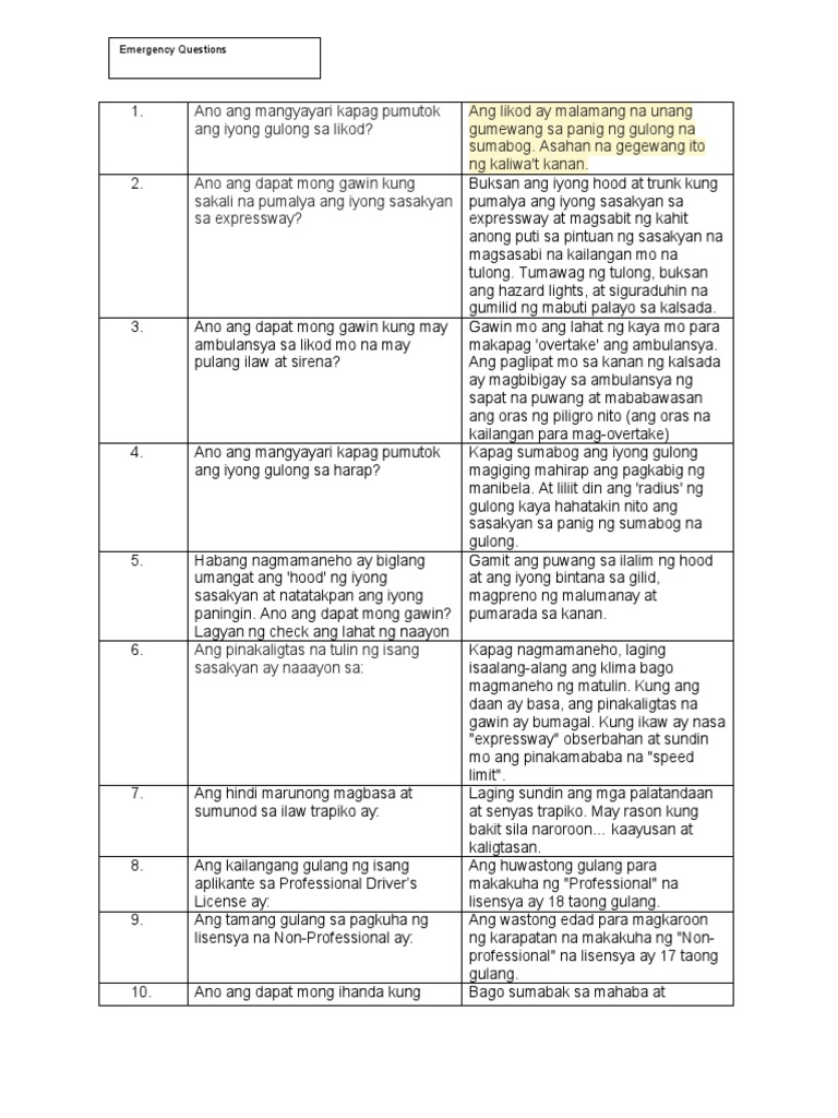 LTO Driving Exam | PDF