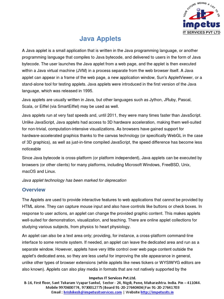 Java Applets: Java Applet Technology Has Been Marked For Deprecation | PDF | Java Virtual ...
