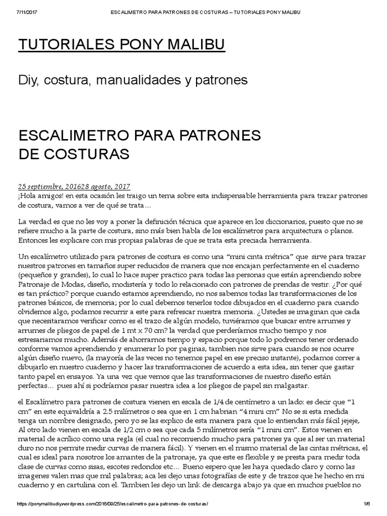 Escalimetro para Patrones de Costuras - Tutoriales Pony Malibu | PDF | Memoria
