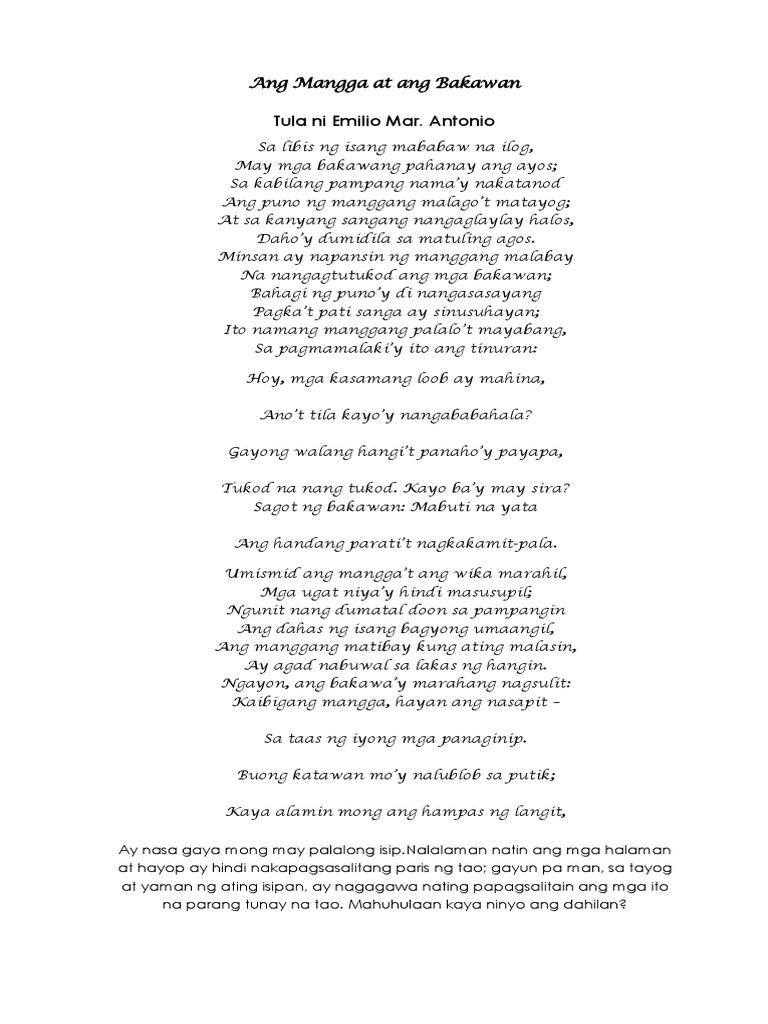 Ang Mangga at Ang Bakawan | PDF Ang Mangga at Ang Bakawan | PDF