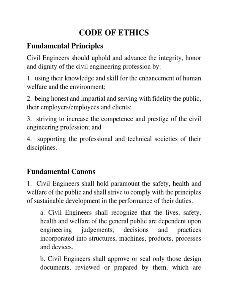 Code of Ethics: Fundamental Principles | PDF | Engineer | Civil Engineering