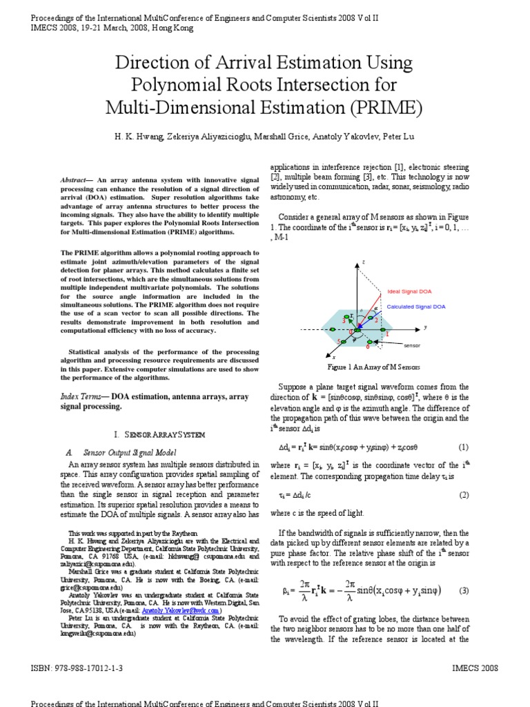 Direction Of Arrival Estimation Using Polynomial Roots Intersection For