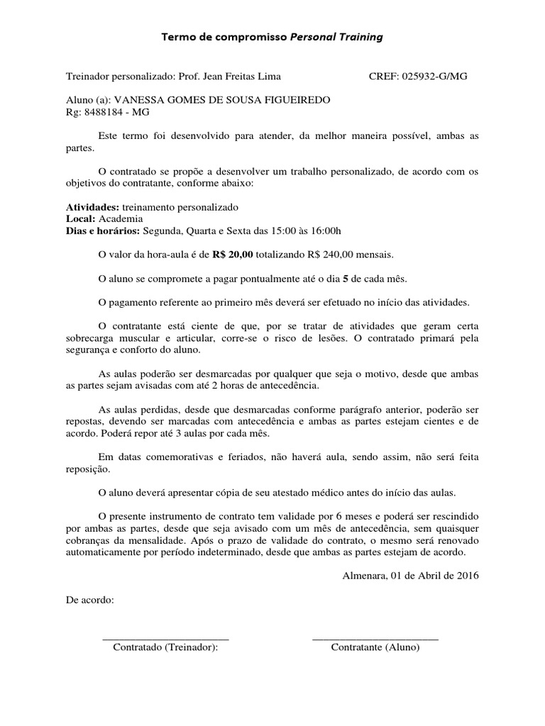 Contrato-Modelo de Personal Trainer