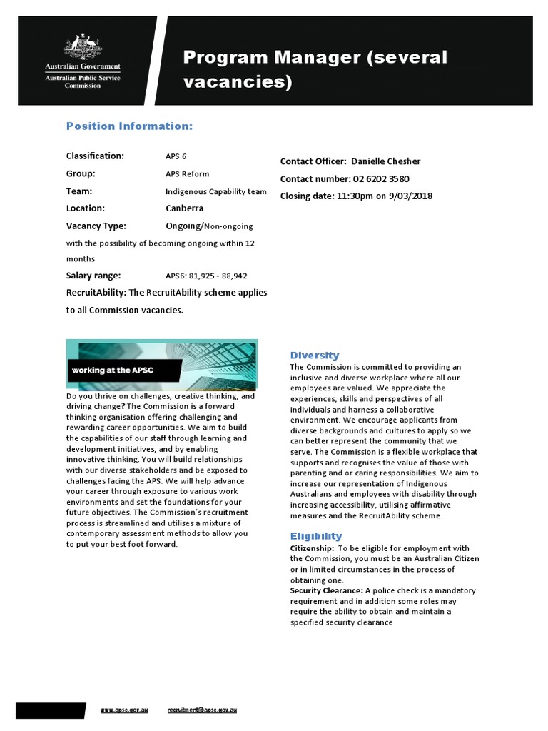 Position Description Pack - ICT Program Manager | PDF | Indigenous ...