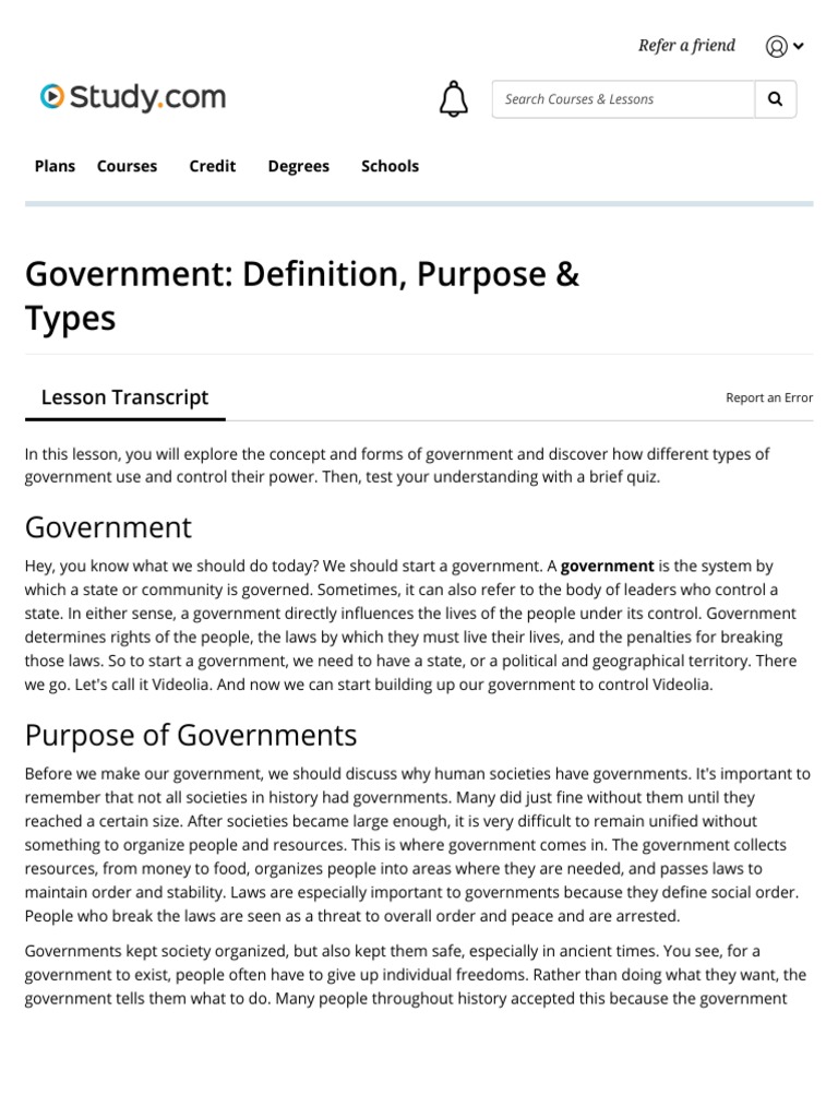 1 Government - Definition Purpose Types | PDF | Monarchy | Constitution