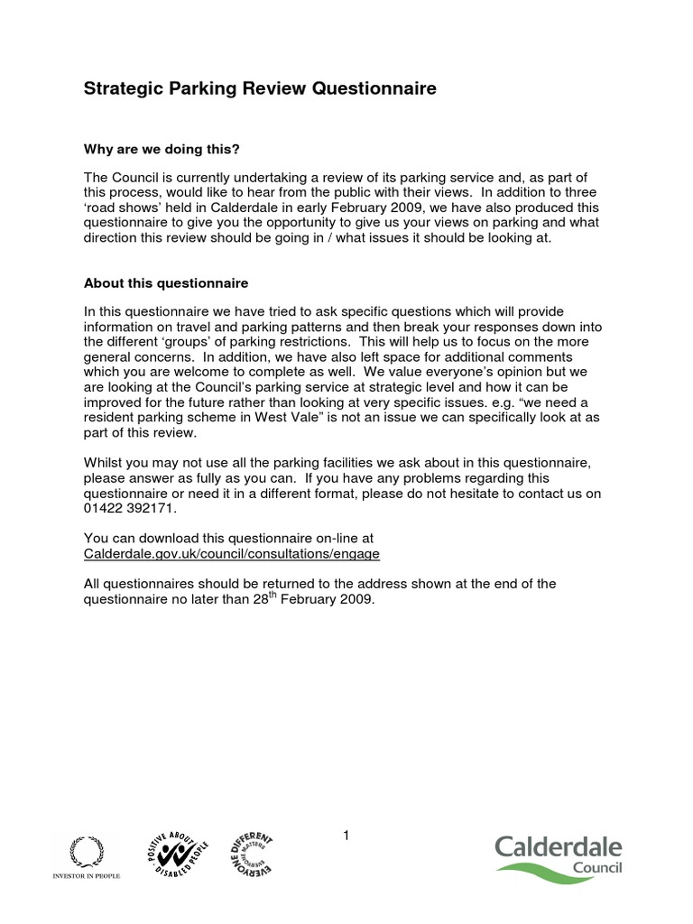 Parking Review Questionnaire | Parking | Parking Lot