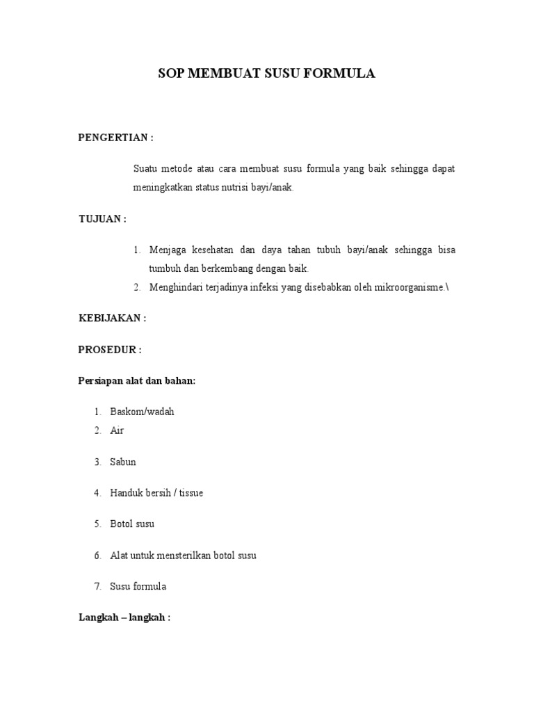 Sop Membuat Susu Formula | PDF