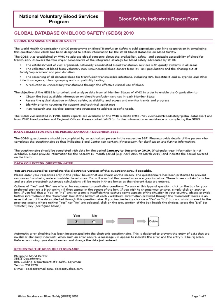 Blood Safety Indicators Report 2010 | PDF | Blood Donation | Blood ...