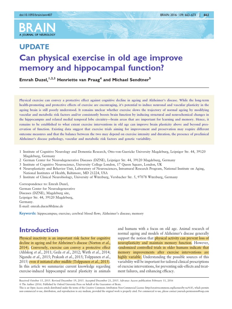 Can Physical Exercise in Old Age Improve Memory and Hippocampal ...