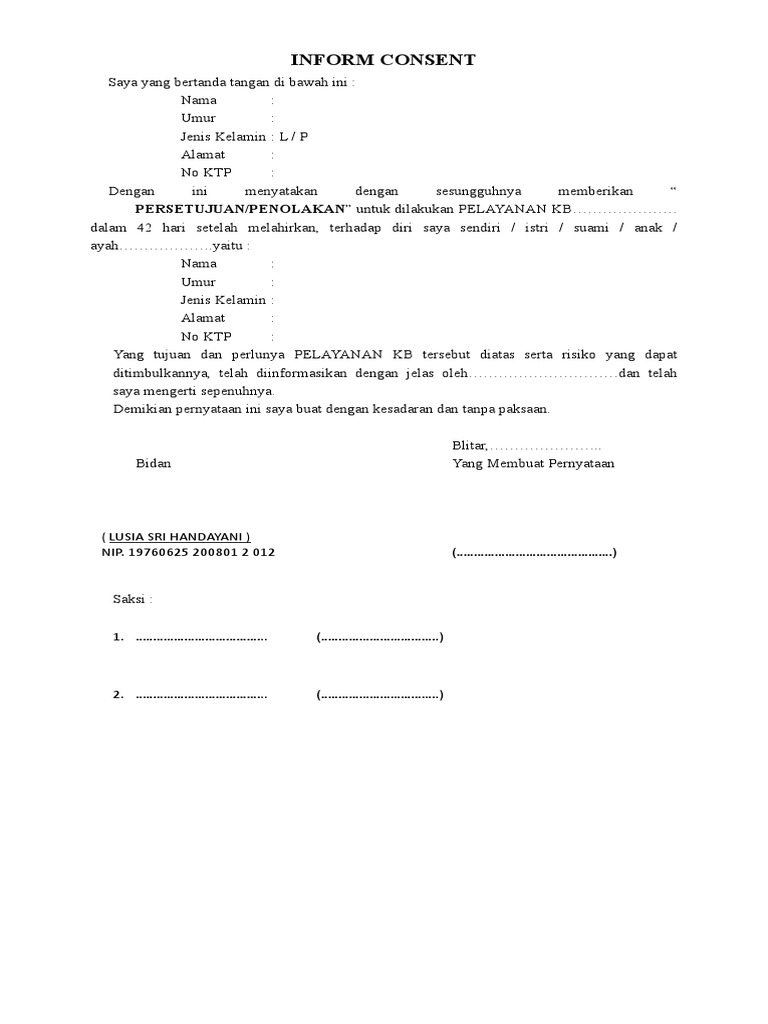 Contoh Informed Consent Pelayanan KB | PDF