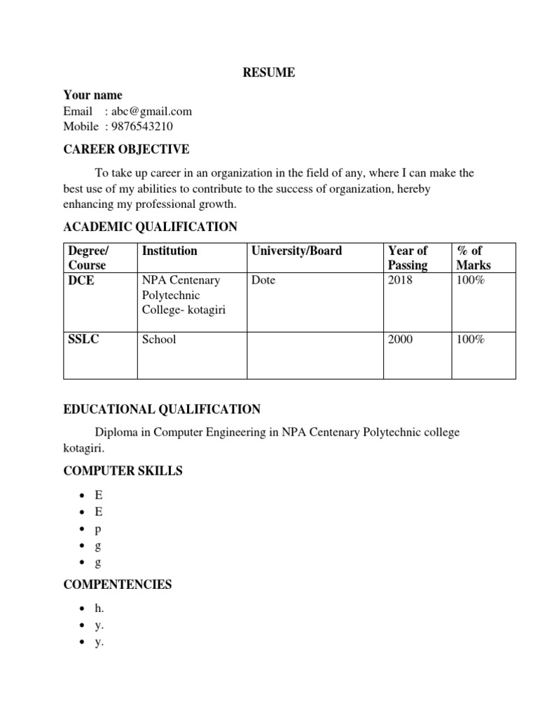Resume Model | PDF | Vocational Education | Academia