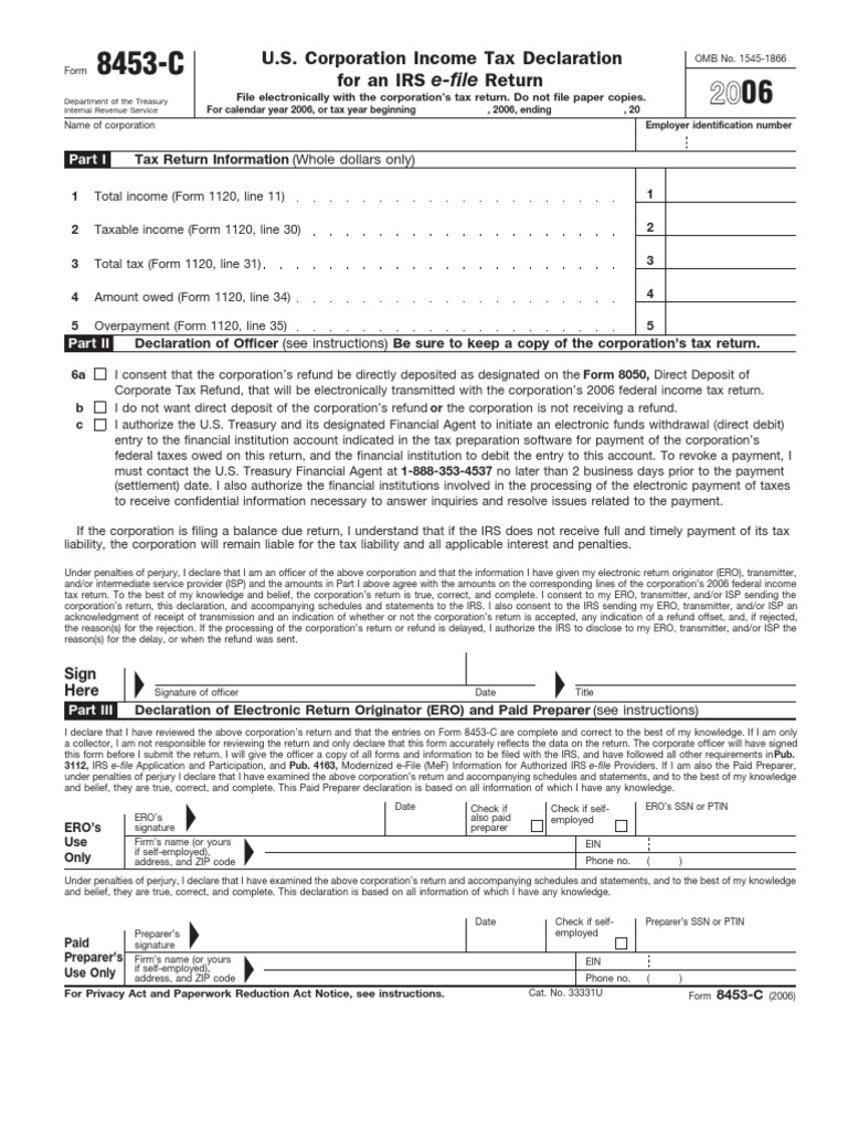 F 8453 C | PDF | Irs Tax Forms | Tax Return (United States)