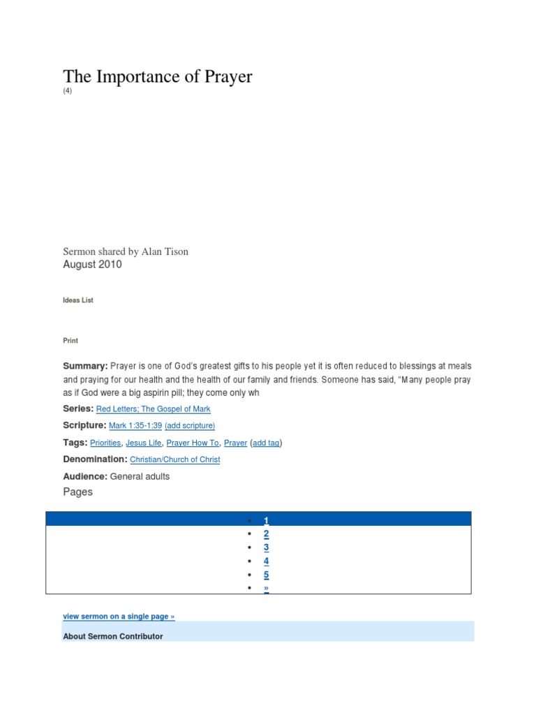 The Importance of Prayer | Download Free PDF | Prayer | Gospel Of Mark