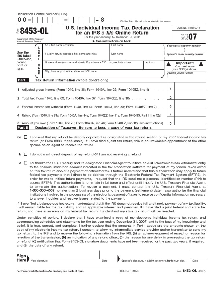 U.S. Individual Income Tax Declaration For An IRS E-File Online Return ...
