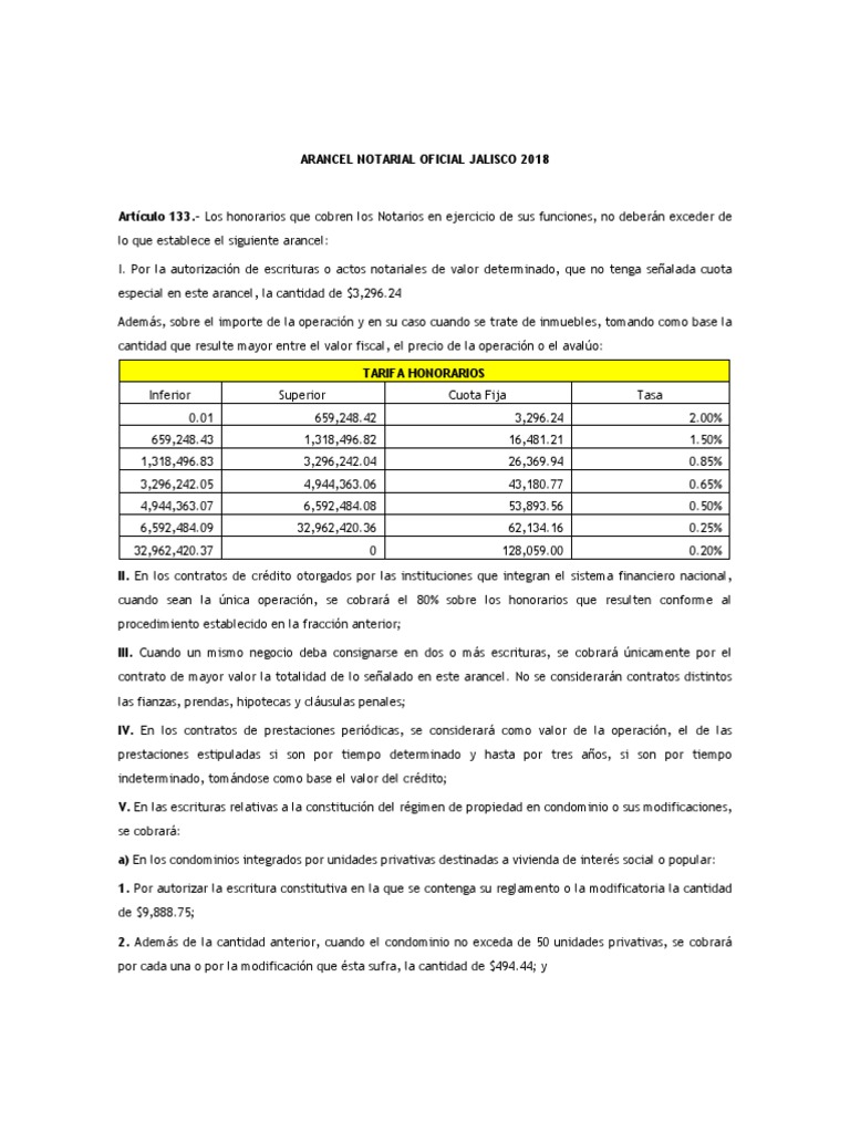 Arancel de Notarios Jalisco 2018 | PDF | Gobierno | Justicia
