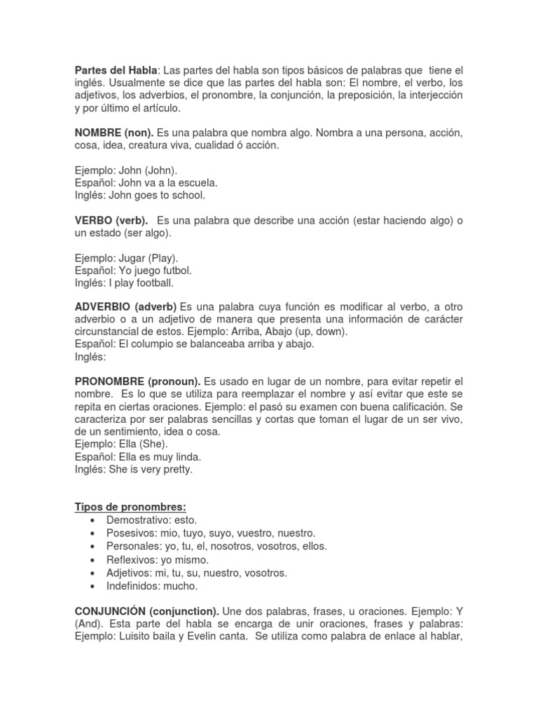 Partes Del Habla.. | PDF | Palabra | Lengua española