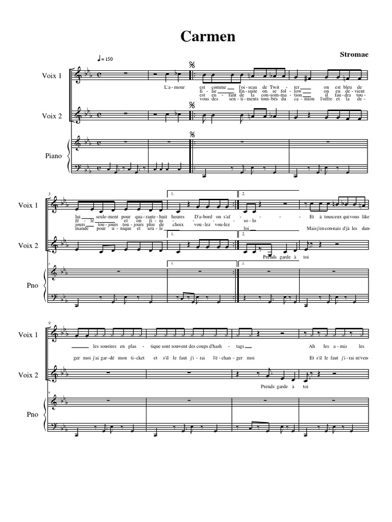 Carmen Stromae Projet - Musical Partition PDF | PDF