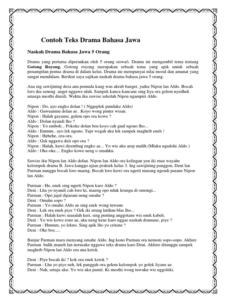 Contoh Teks Drama Bahasa Jawa | PDF | Seni & Disiplin Bahasa