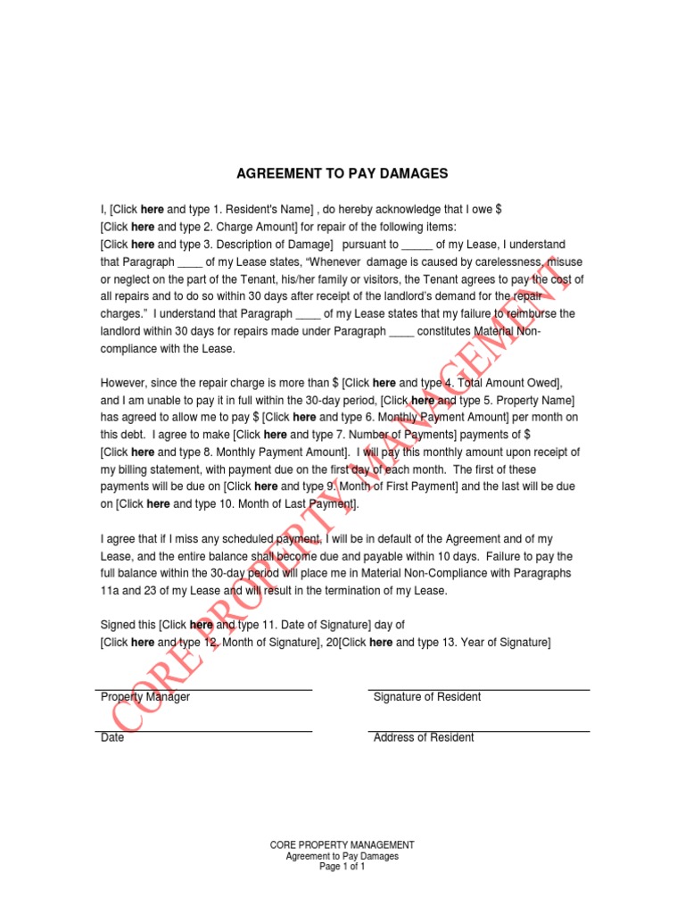 Agreement to Pay for Damages | PDF