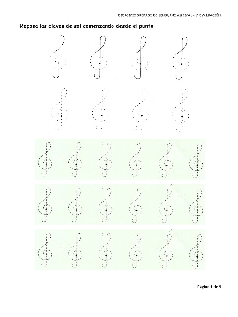 Repasa Las Claves de Sol Comenzando Desde El Punto: Ejercicios Repaso ...