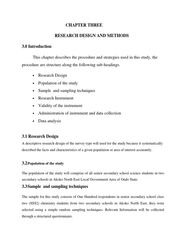 Chapter Three Research Design and Methods: Population of The Study ...