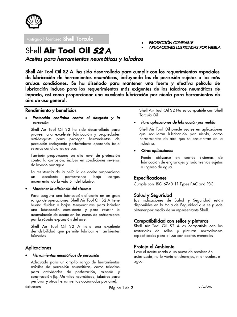 Air Tool Oil S2 A | PDF | Science | Ingeniería