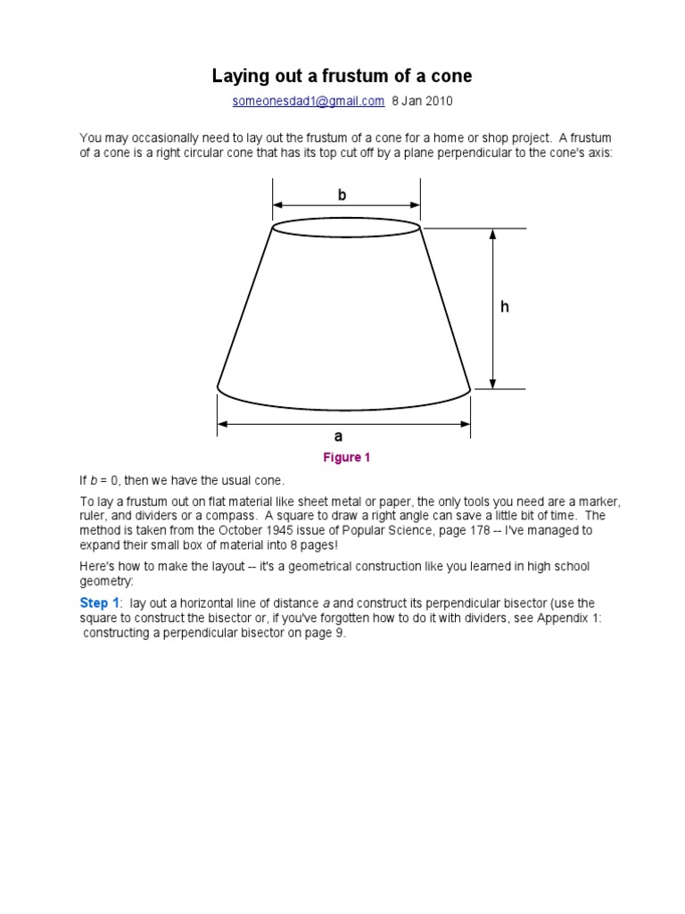 How to Layout a Cone Frustum | PDF | Circle | Perpendicular