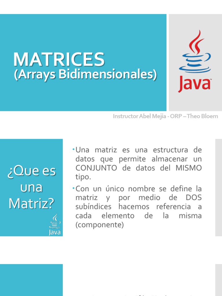 Java (11) Matrices | PDF | Matriz (Matemáticas) | Estructura de datos ...