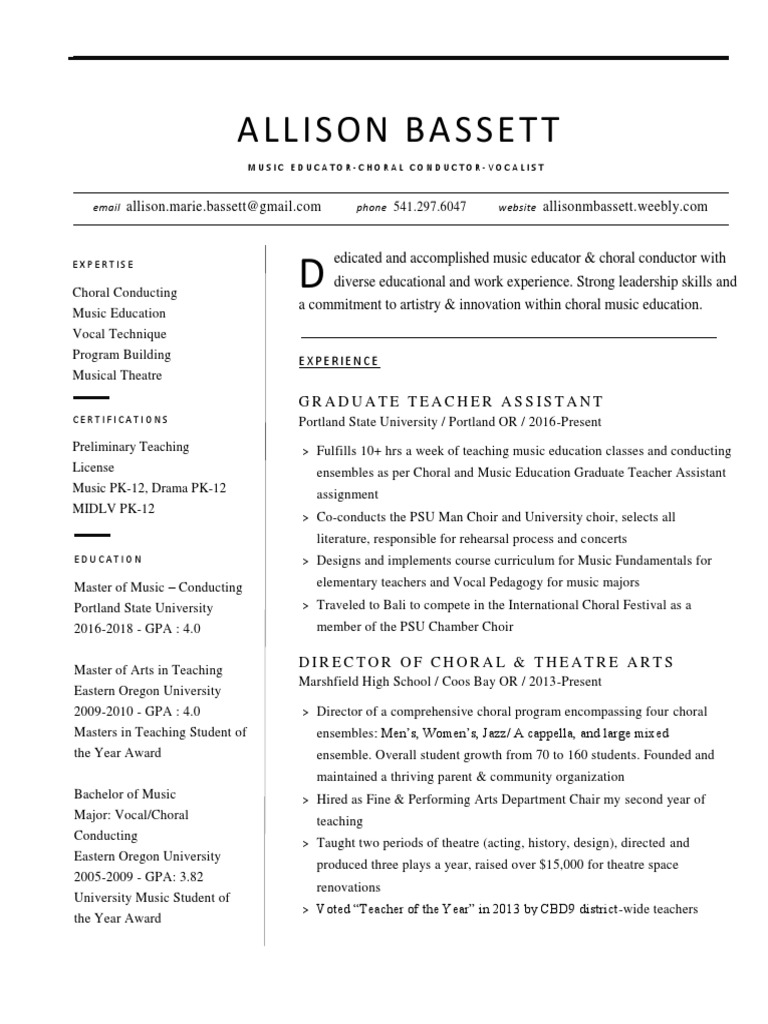 Allison Bassett: Graduate Teacher Assistant | PDF | Choir | Music Education