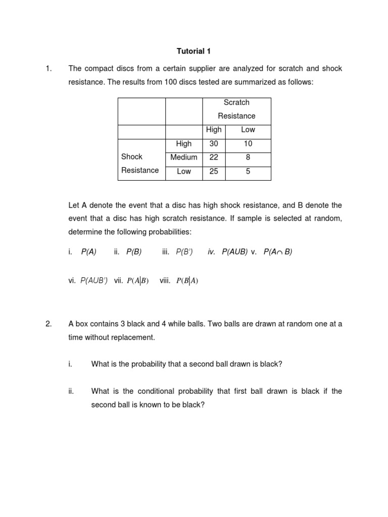 Tutorial 1: P (B') Iv. P (AUB) v. P (A B) | PDF | Statistics | Teaching ...