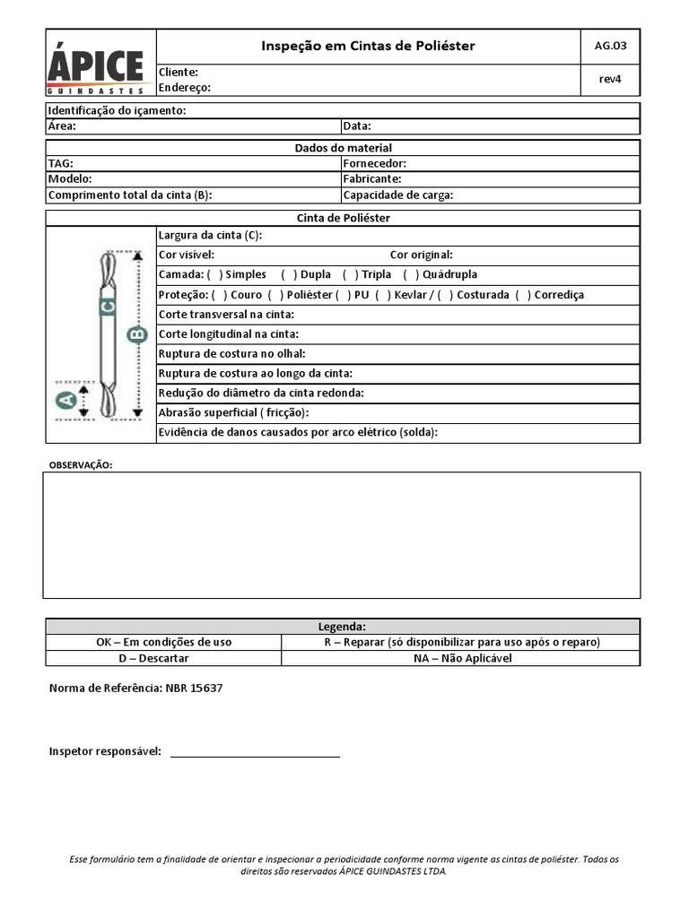 Check List Inspeção Em Cintas