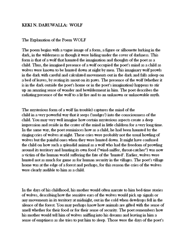 Analysis of Keki N. Daruwalla's "Wolf" | PDF | Gray Wolf | Memory