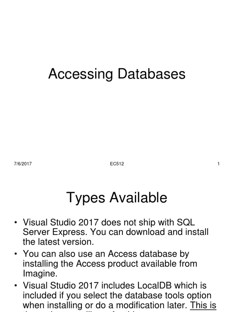 Databases | PDF | Microsoft Visual Studio | Active X Data Objects