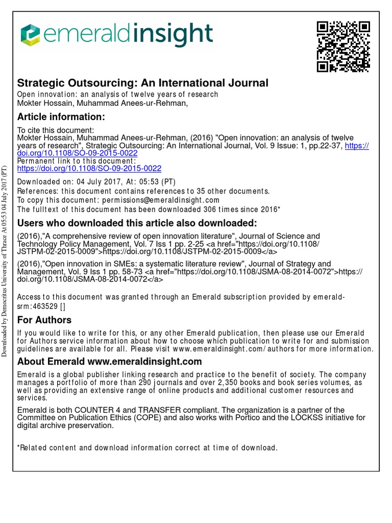 Open Innovation An Analysis of Twelve Years of Research | PDF ...