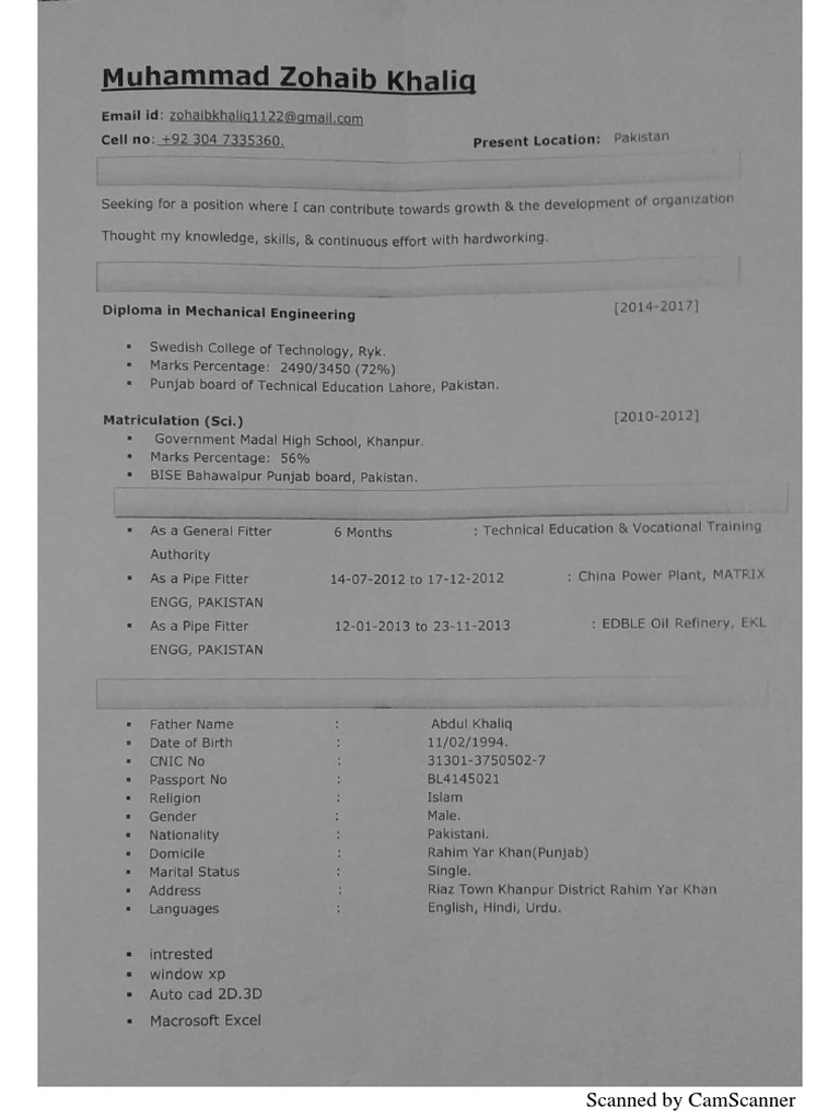 ZohaiB CV Shabbir SB | PDF