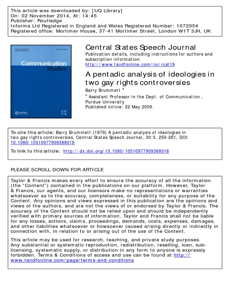 A Pentadic Analysis of Ideologies in Two Gay Rights Controversies | PDF ...