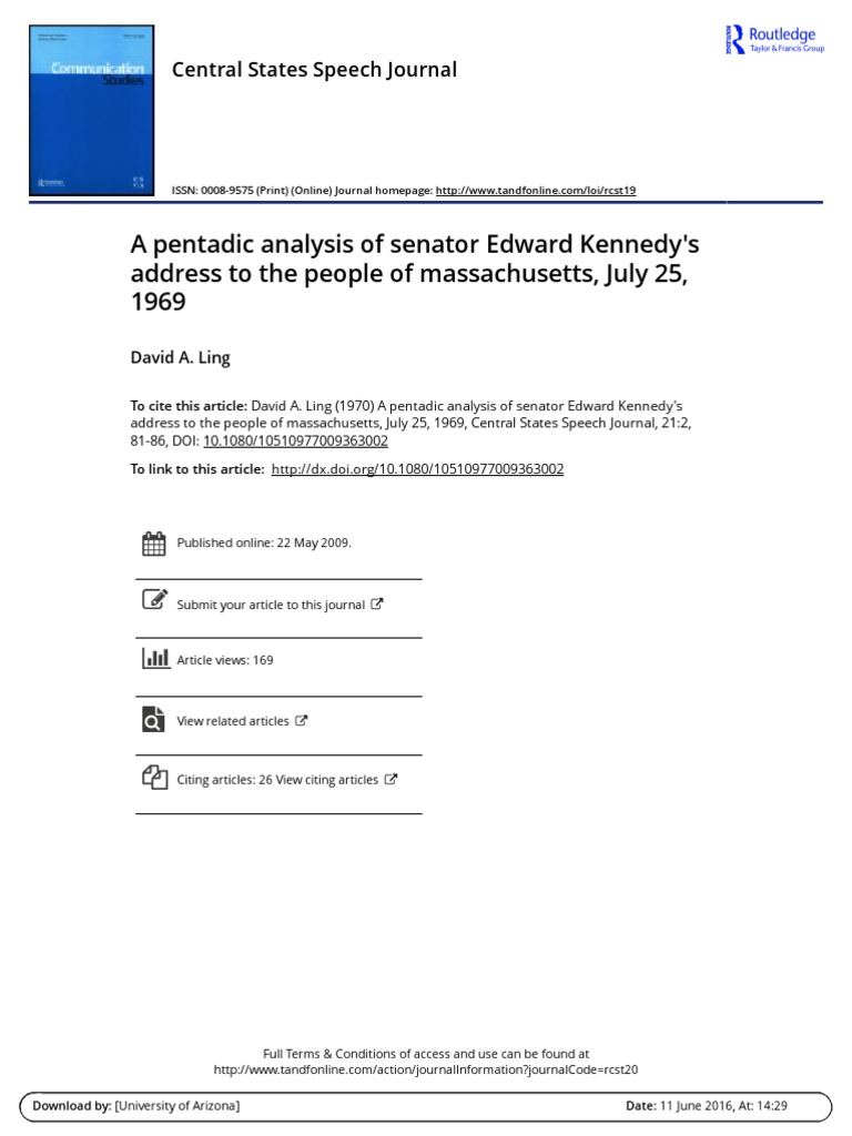 A Pentadic Analysis of Senator Edward Kennedy's Address To The People ...