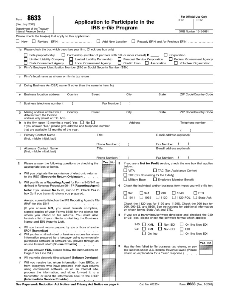 F 8633 | PDF | Tax Return (United States) | Internal Revenue Service