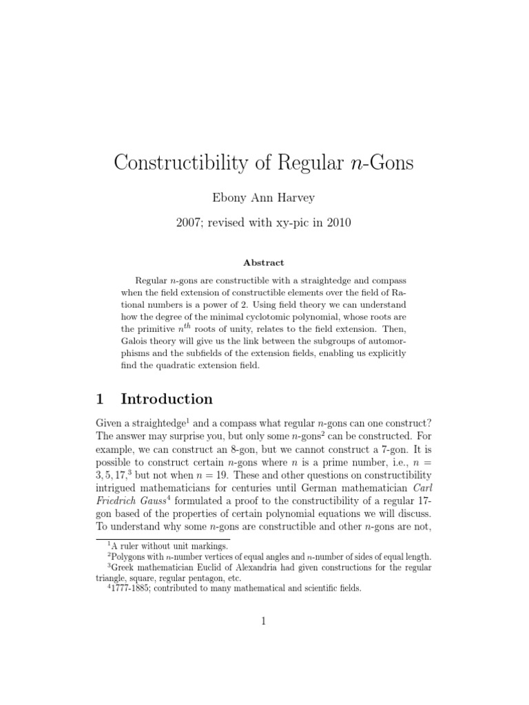 Constructing Regular Polygons: Understanding the Algebraic Conditions ...