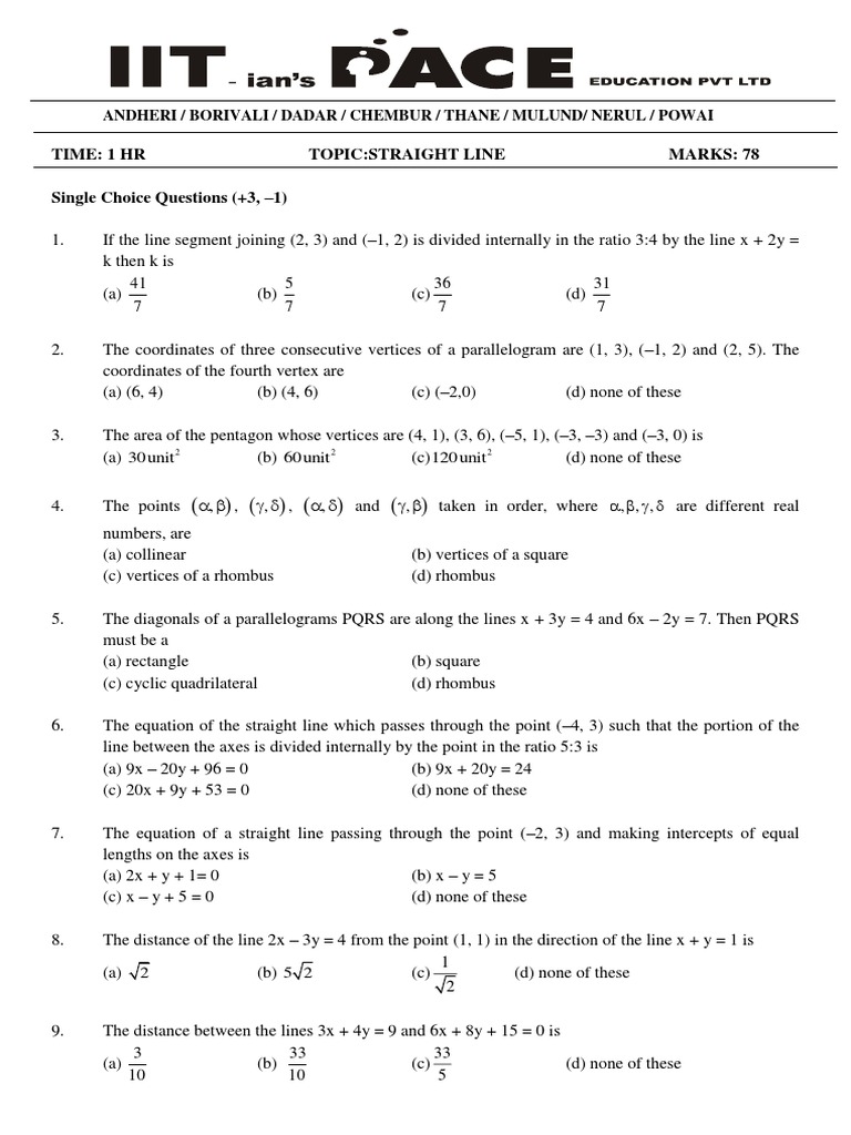 Straight Line (Question Paper) | PDF | Geometric Objects | Polytopes