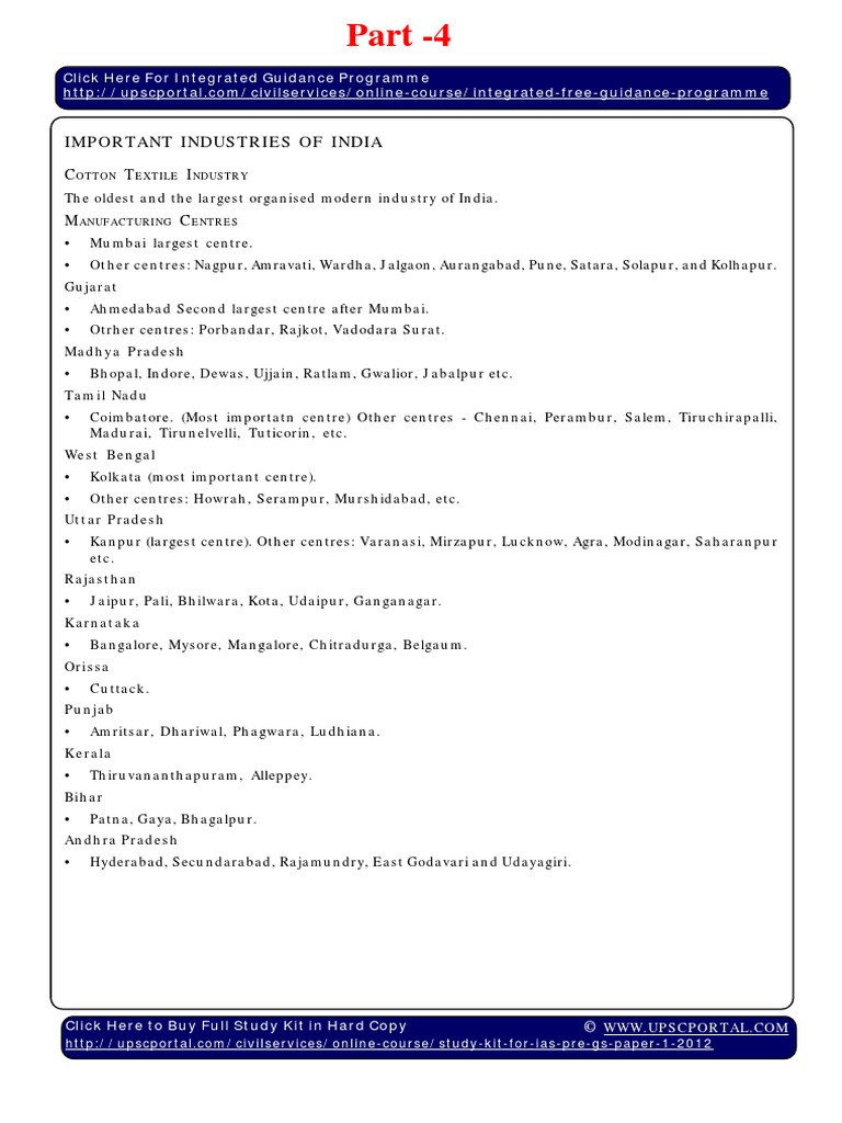 IGP CSAT Paper 1 Geography Indian Geography Physical India Physical Part 4 | PDF | Industries ...