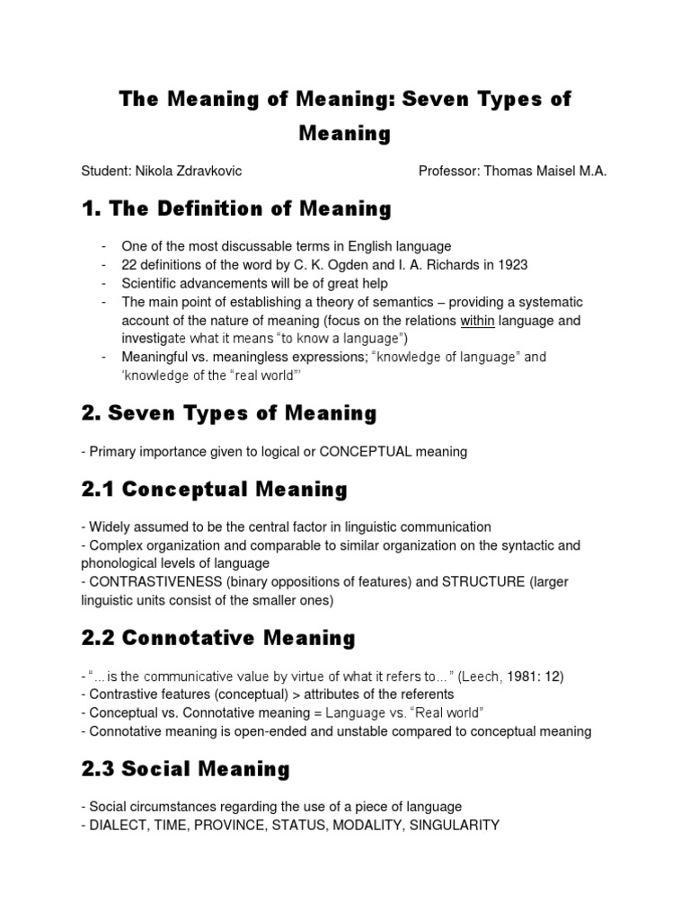 The Seven Types of Meaning in Linguistic Communication | PDF | Word ...