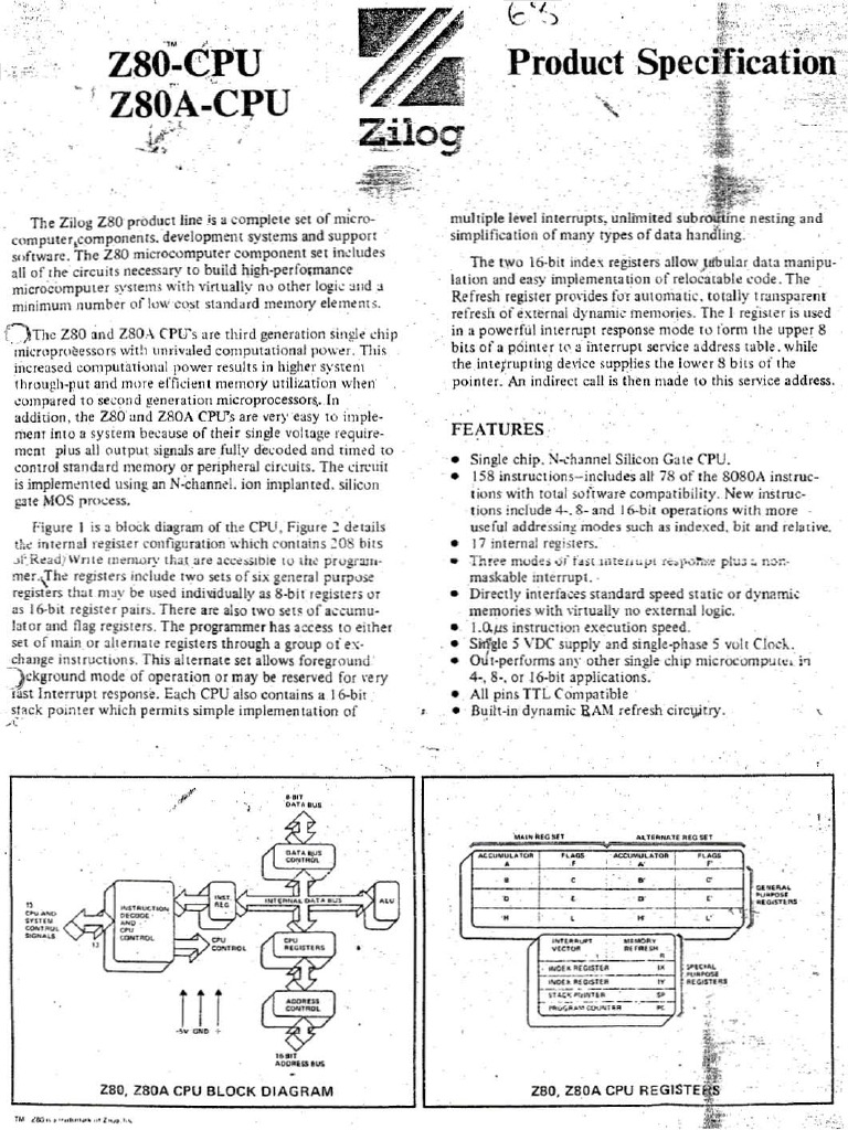 z80 CPU Datasheet PDF | PDF | Input/Output | Central Processing Unit